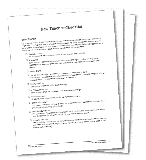 The New Teacher Checklist | Cult of Pedagogy